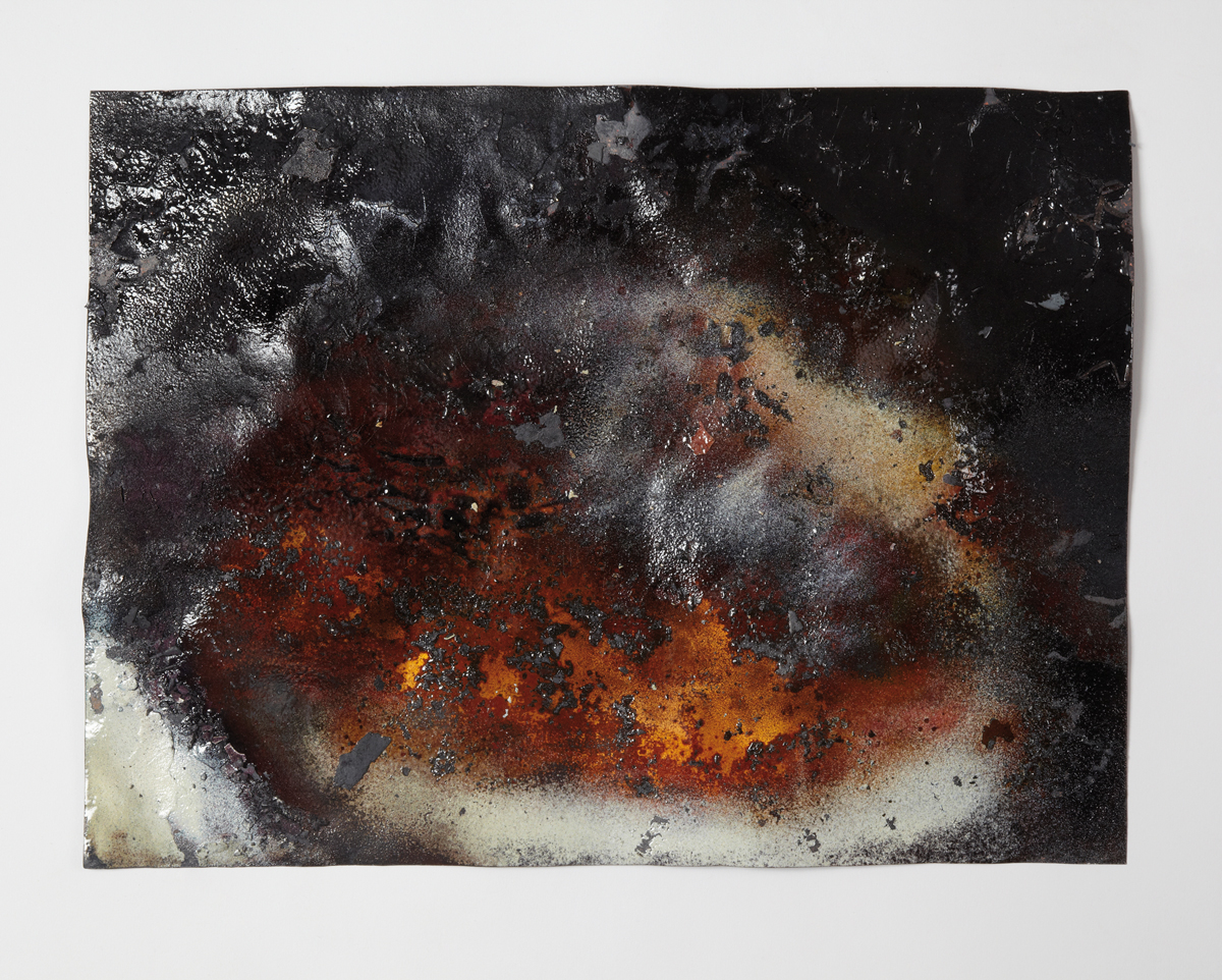 Métal émaillé art du feu, cuivre et poudre de cristal